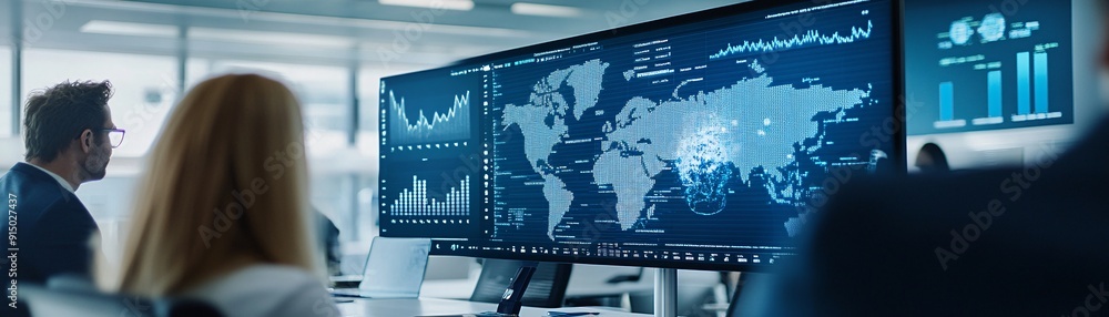 A diverse group of professionals in a modern conference room studies ...