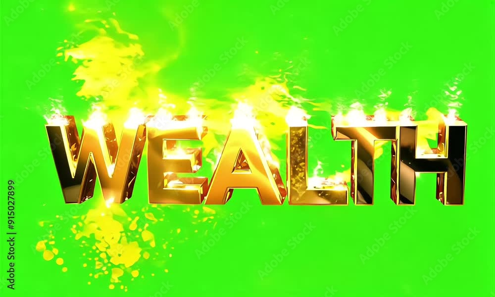 Wealth text effect with gold sparkling explosion animation on green ...