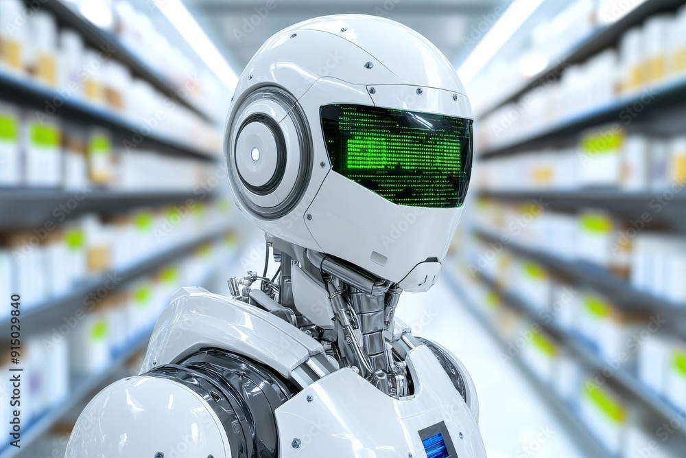 Humanoid robot with a sleek white design symbolizing the integration of ...
