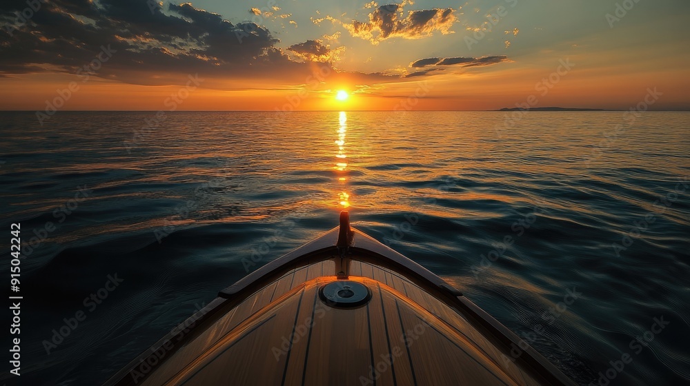 Sunset journey from an open cabin boat, offering a serene view of the ...