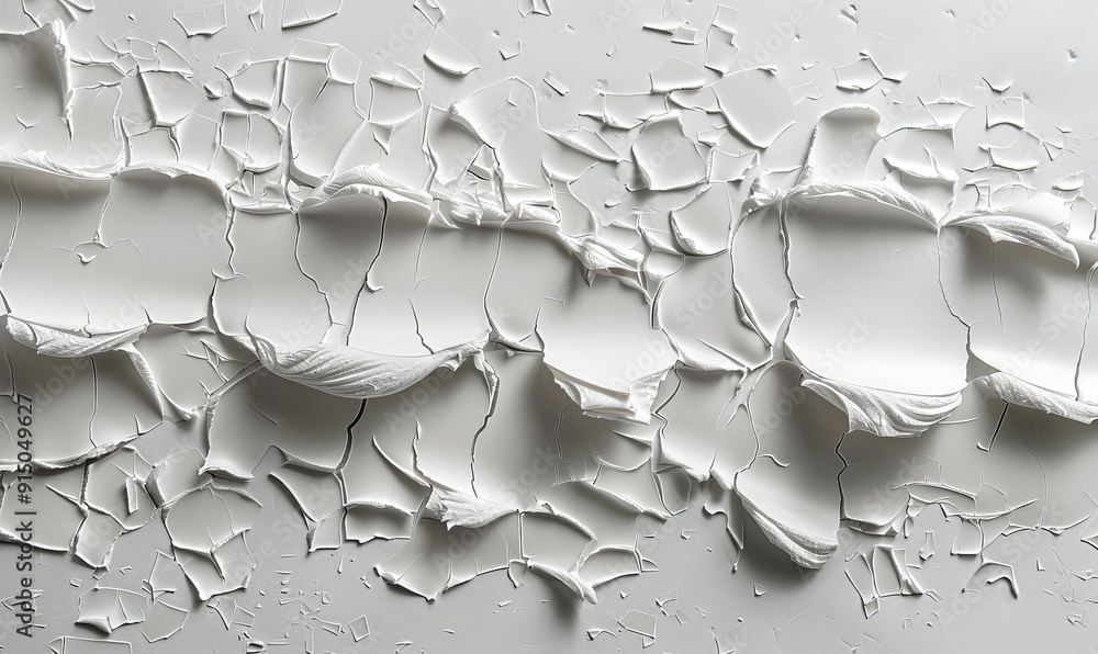 Ripped paper edge, showing intricate details of the fibers and tears ...