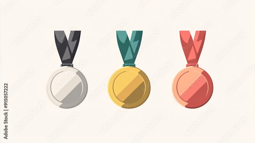 An illustration of three medals-gold, silver, and bronze-arranged in a ...
