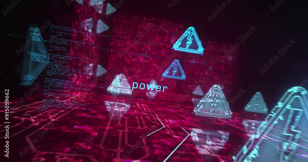 Electric power danger warning and energy symbol abstract cyber concept ...