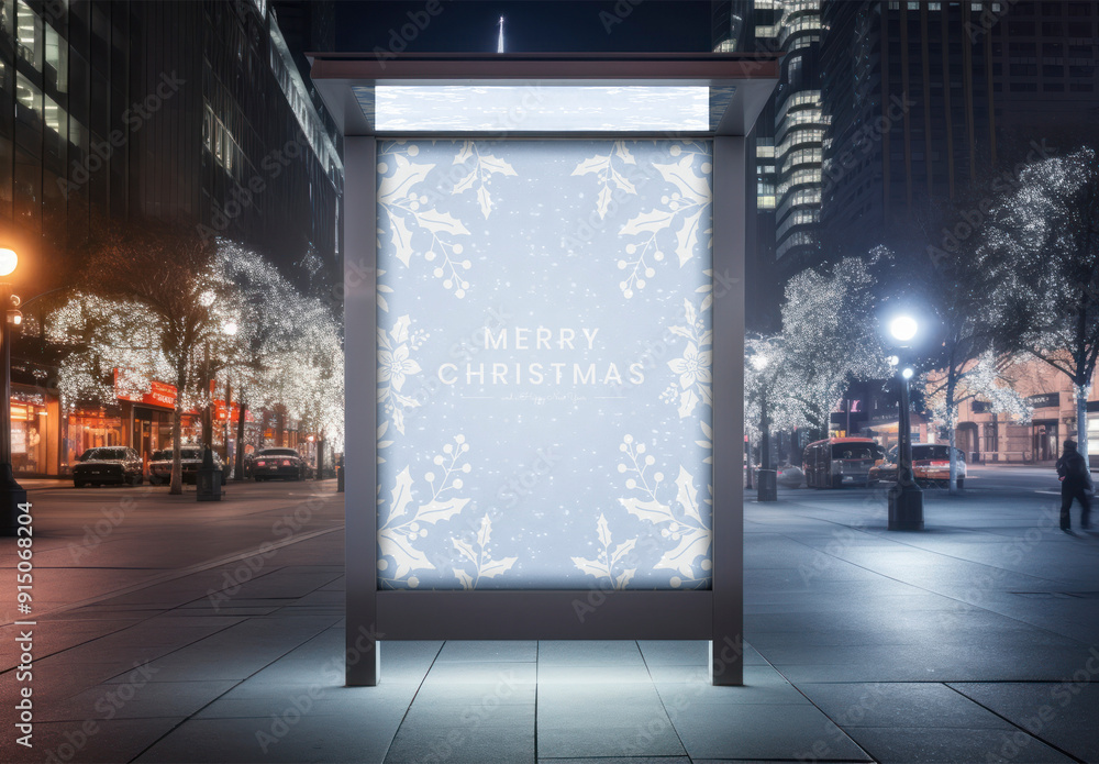 Night City Downtown Ad sign Mockup With Generative AI Stock Template ...