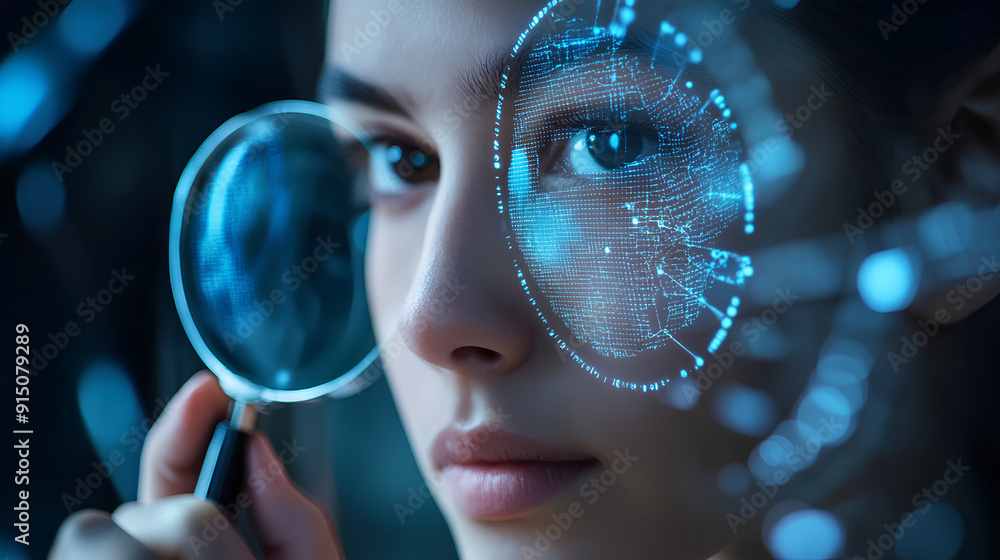 Know your customer (KYC) concept. Person use magnifying glass focus to ...