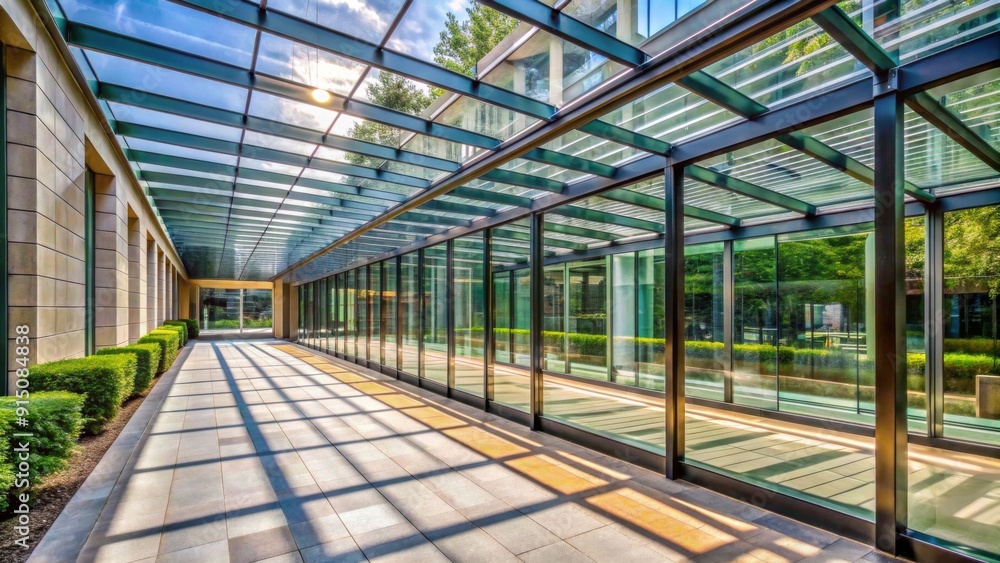 Glass Canopy Walkway Sunlight Illuminates a Modern Architecture, with a ...