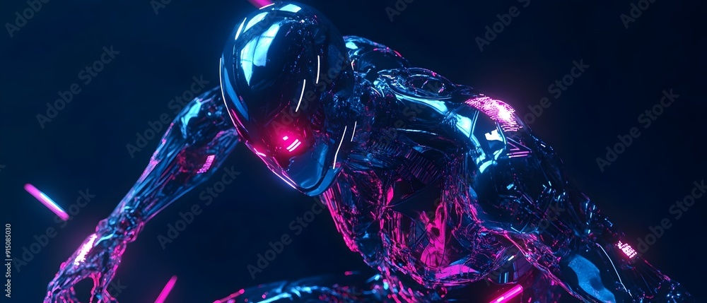Striking Conceptual of a Futuristic Cyborg Figure with Sleek Glowing ...