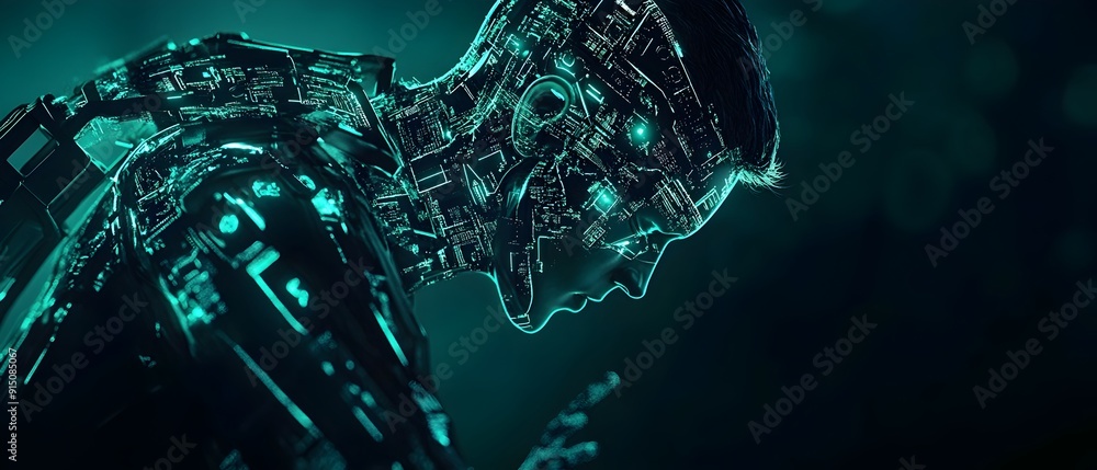 A striking digital depicting a biopunk genetic cyborg with sleek bionic ...