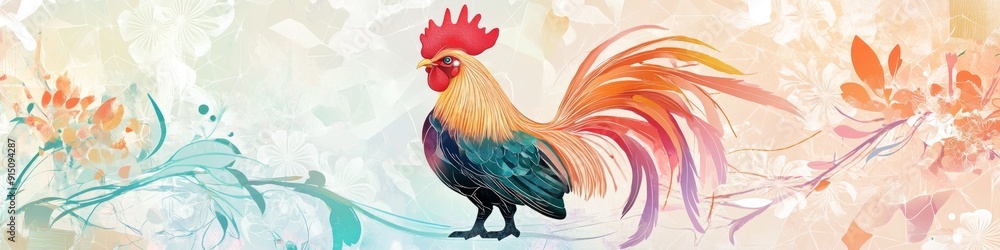 Futuristic Rooster Year Celebration: Elegant Zodiac Party Poster with ...