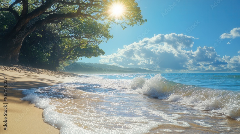 Take a photo of a beach scene with augmented reality waves and digital ...