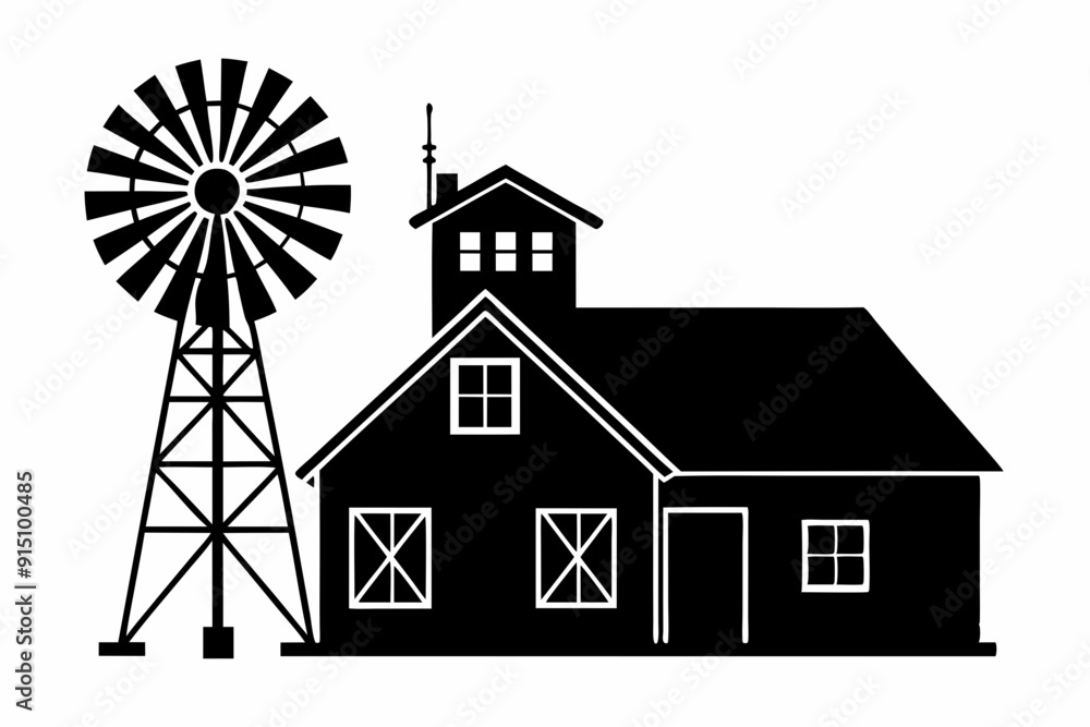 farm house barn black silhouette, barn & farm building vector ...