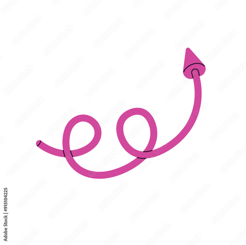 Curve with loops showing route. Arrow with twisted line pointing ... Curve with loops showing route. Arrow with twisted line pointing ...
