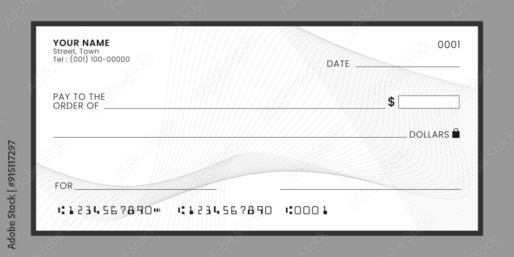 Blank bank check, checkbook cheque template or money payment paper ...