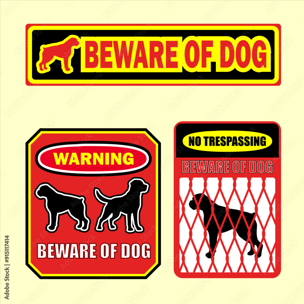 Beware of Dog Warning Sign in Three Distinct Styles with Red, Black ...