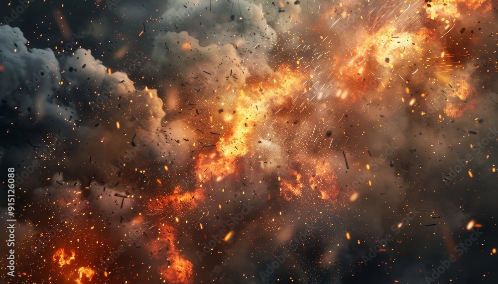 Realistic military explosion illustration with ash, smoke, and fire ...