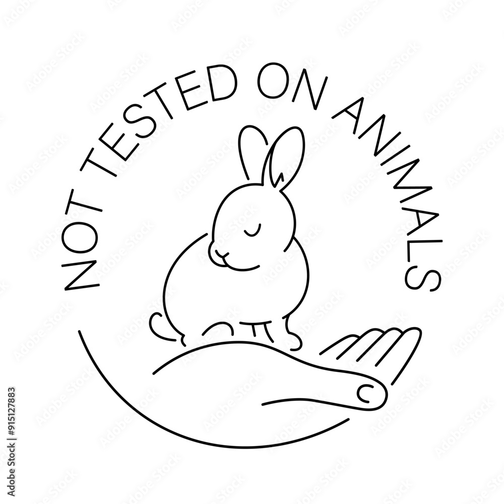 Cruelty free thin line icon. Not tested on animals outline logo sticker ...