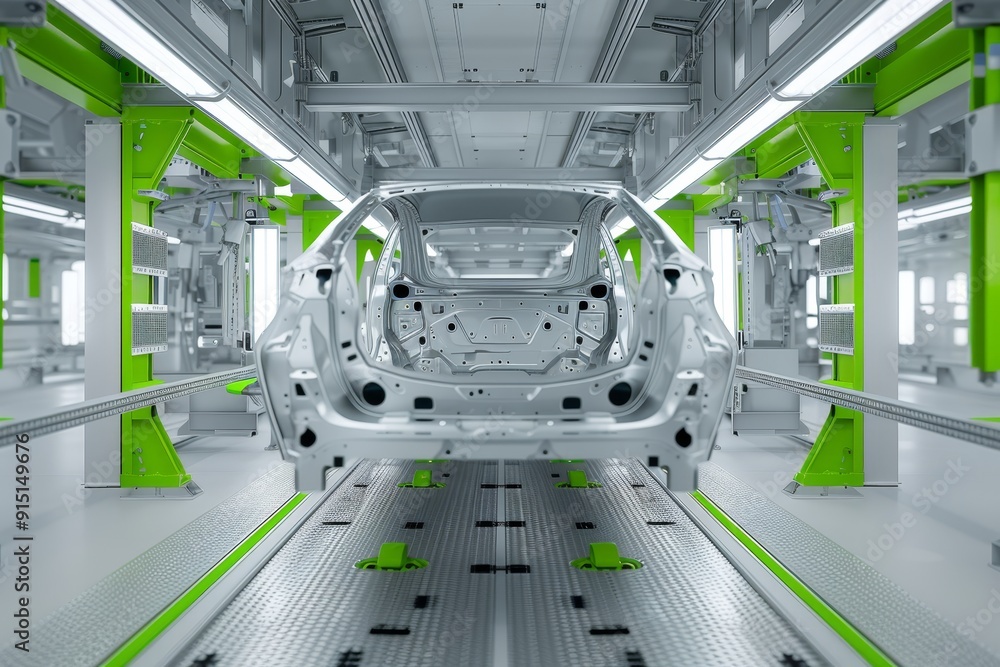 Auto chassis assembly white and green design, hyper realistic image by ...