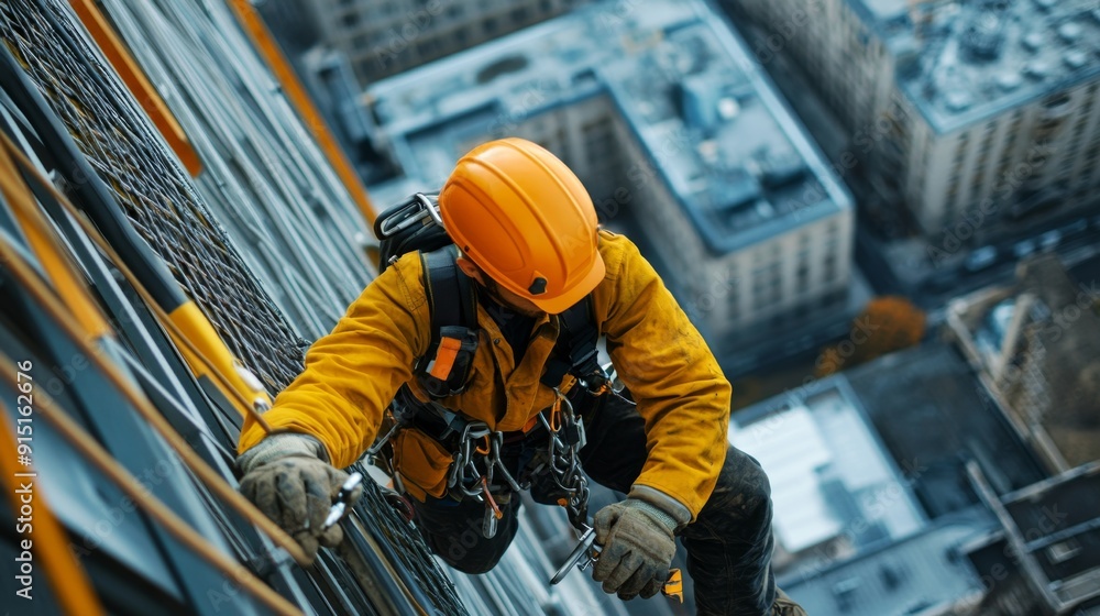 Ensuring Fall Protection: Worker Securing Tools for Safe High-Altitude ...