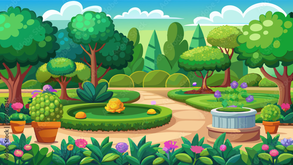 Vetor de Cartoon hedge set. Garden park green bushes, gardening plants ...