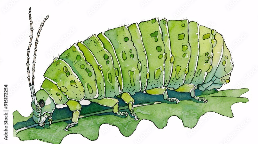 A green watercolor illustration beautifully captures a detailed ...