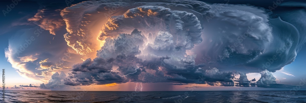 Icredible supercell with lightning and dust storm spinning across water ...