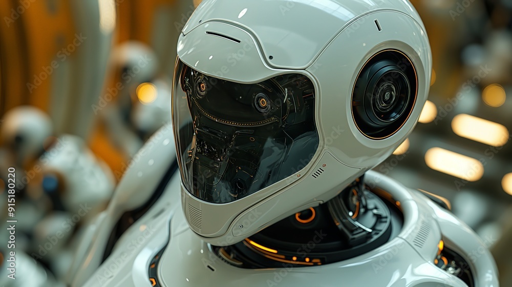 Close-Up of White Humanoid Robot in Futuristic Environment, Clean and ...