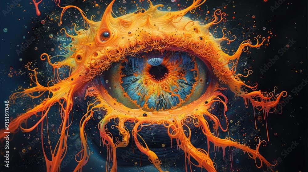 Strange eye entities in pop art cartoon illustration style, macabre ...