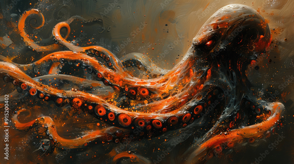 ภาพประกอบสต็อก Octopus monster in pop art cartoon illustration style ...