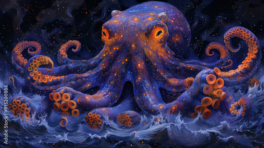 Octopus monster in pop art cartoon illustration style, macabre ...