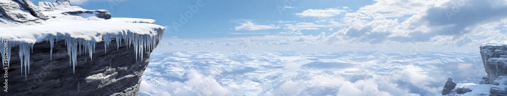 Animated-Style Snowy Cliff Overlooking a Pristine Icy Landscape ...