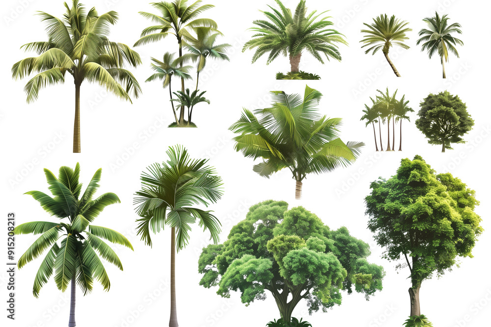 Set of an Array of tropical trees displaying unique shapes, from ...