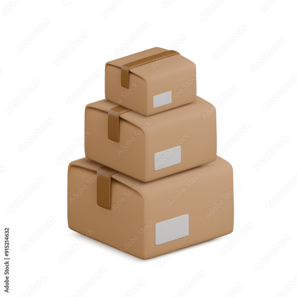 Vector cartoon 3d illustration with stack of closed carton boxes. Cute ...