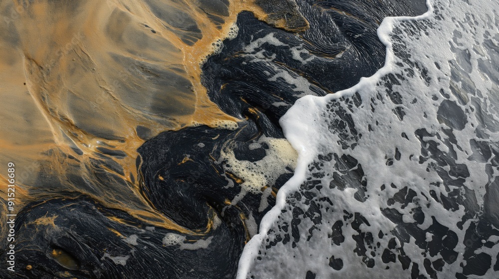 Oil spill on a beach, highlighting the environmental damage from fossil ...