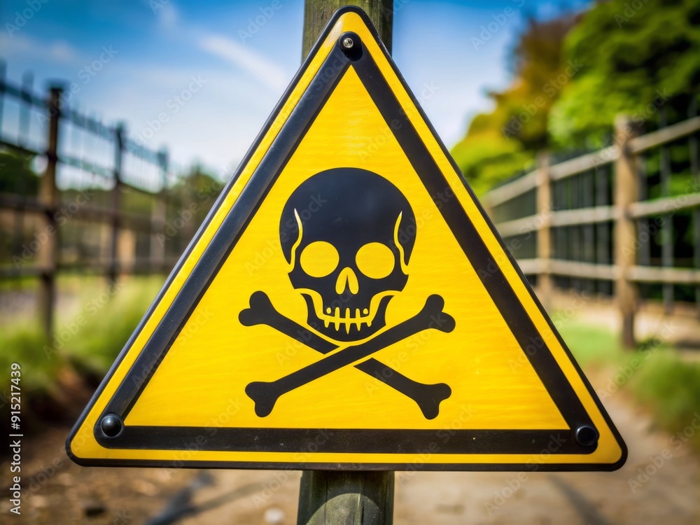 Yellow and black warning sign with skull and crossbones symbol ...