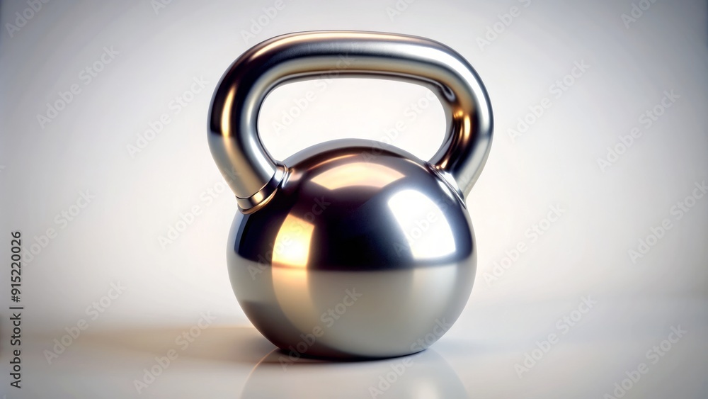 A stylized illustration of a kettlebell icon in shiny metallic finish ...