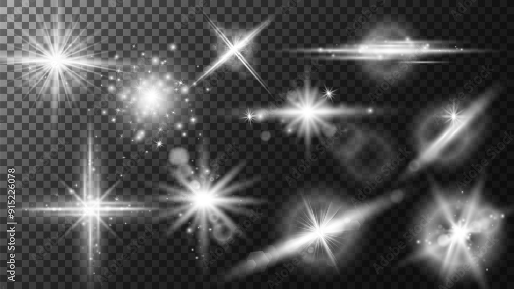 Glowing lights overlay effect different shapes set.Vector light sun ...