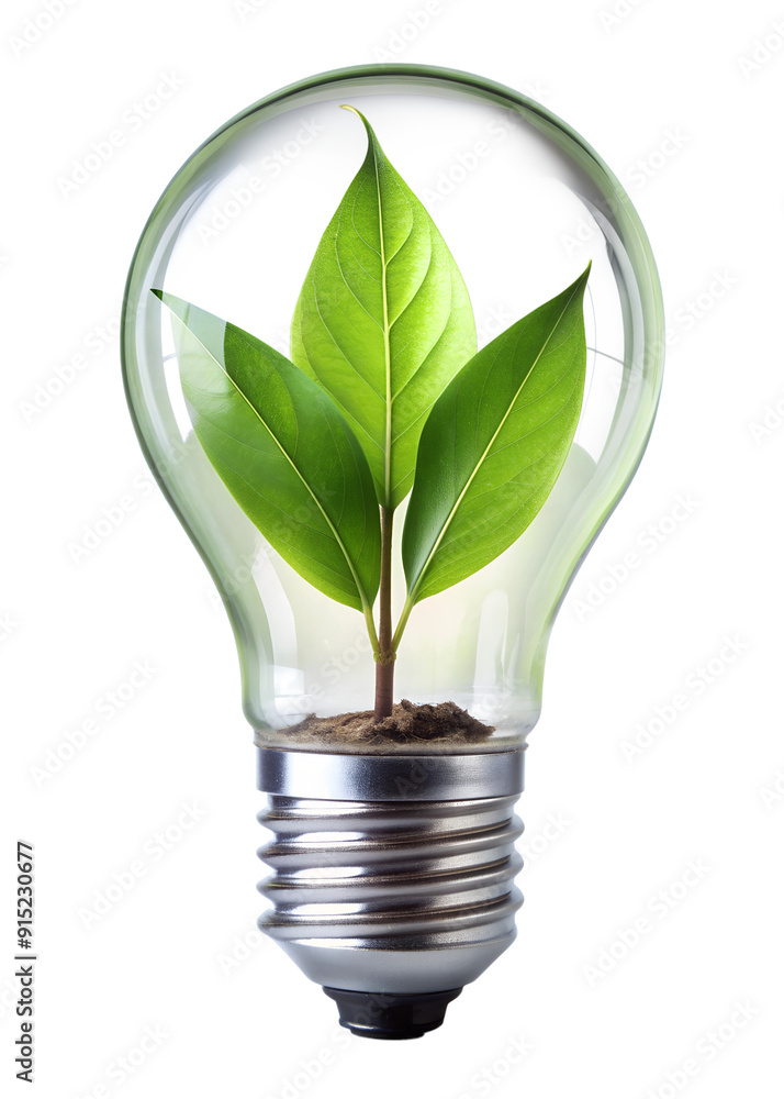 Eco friendly lightbulb from fresh leaves under it, concept of Renewable ...