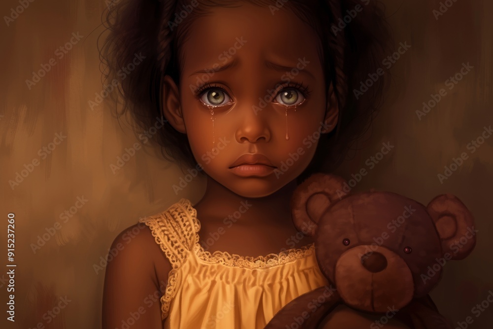 Girl child cries in feelings of emotional depression and mental ...