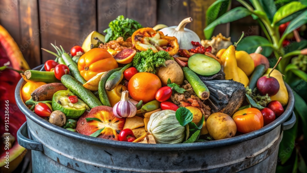 Discarded leftovers and rotten fruits and vegetables overflow from a ...