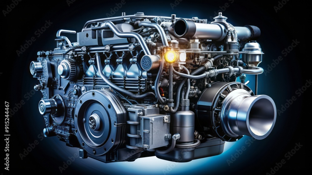 Modern diesel engine with advanced technology components, including ...