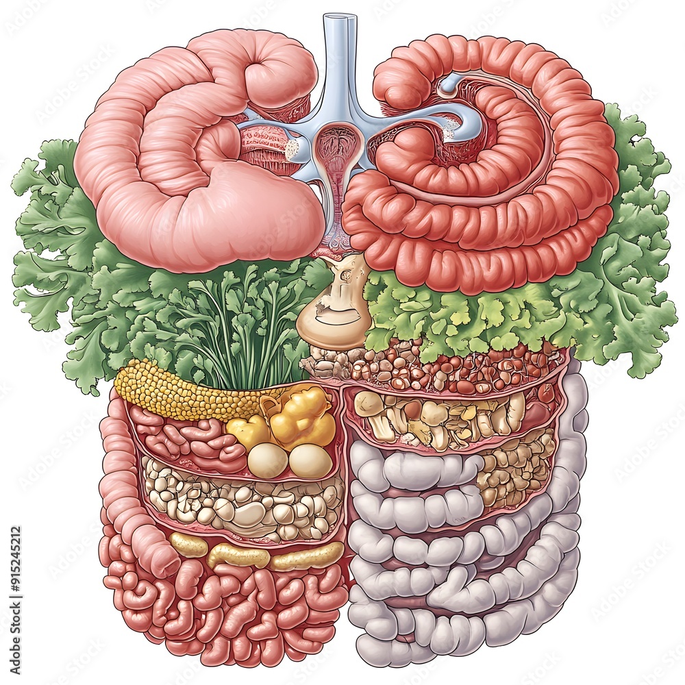 A 16:9 aspect ratio diagram of the human digestive system, tracing the ...