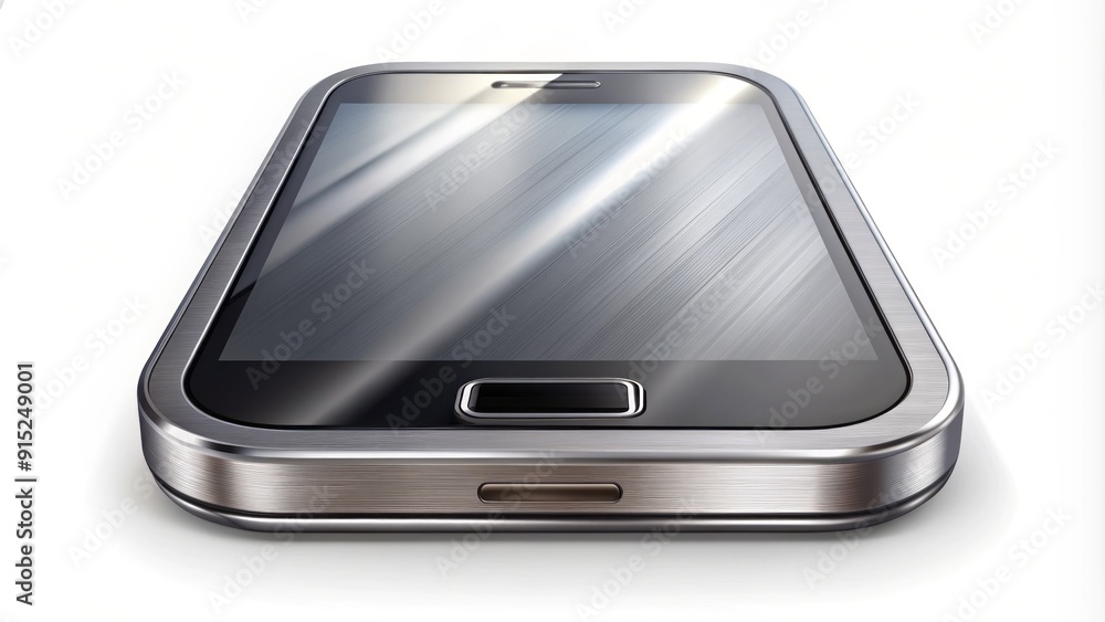 Sleek modern smartphone icon in shiny metallic finish with clean lines ...