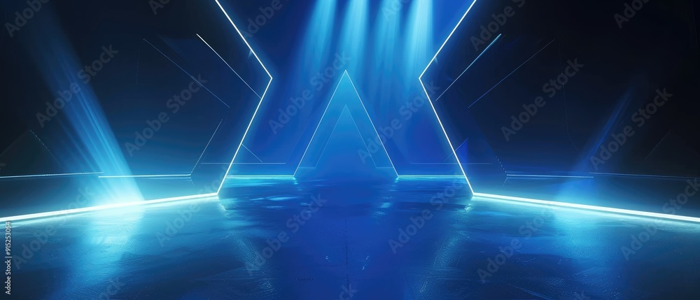 Epic blue background for video, with futuristic shapes and light beams ...
