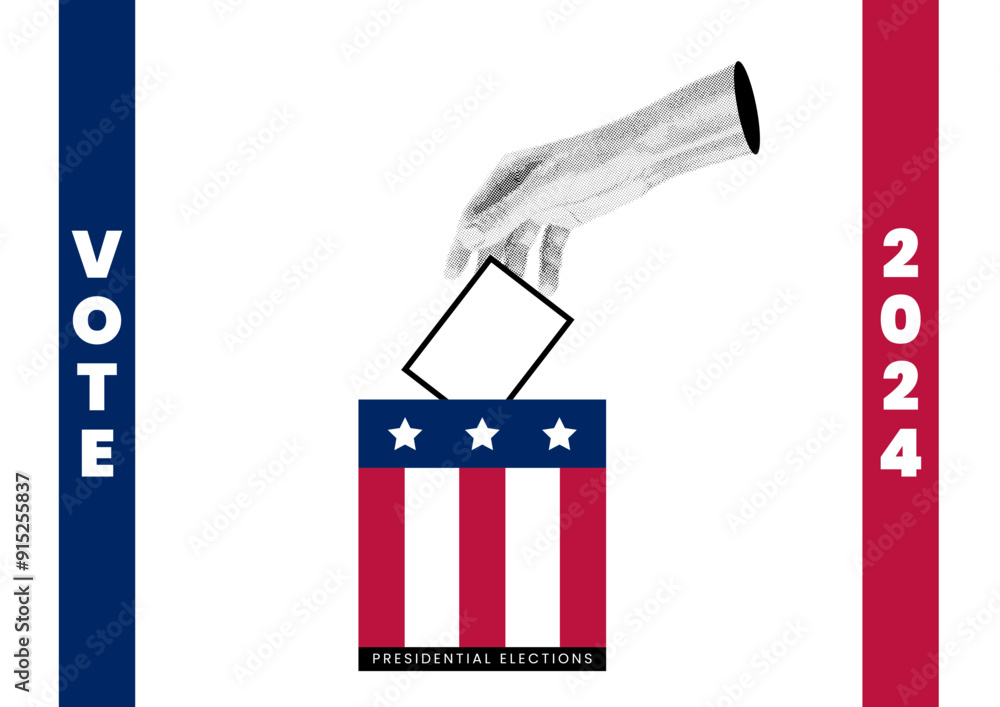 Vote 2024. Presidential Election. Halftone collage of a womans hand ...