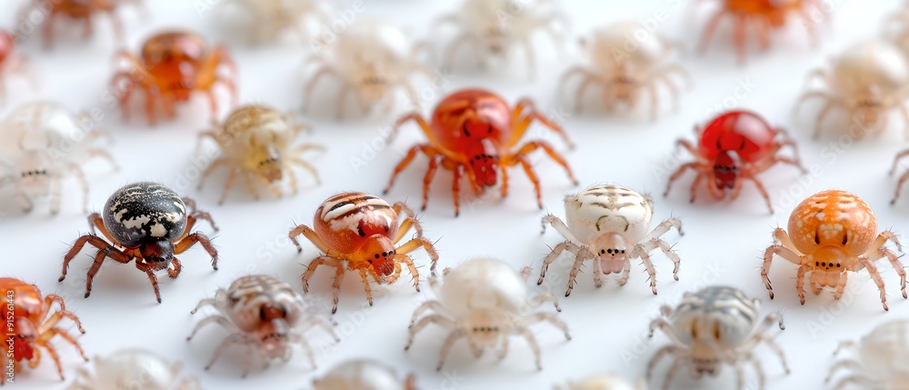 Spiders: A web of spiders in various sizes and colors, arranged tightly ...