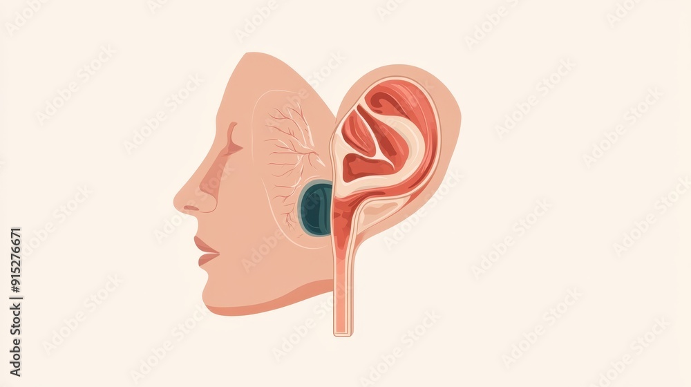 Detailed Illustration of Ear Structure and Tympanic Membrane in Flat ...