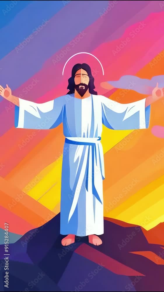 Jesus christ transfiguration in rays of holy light on top of the ...