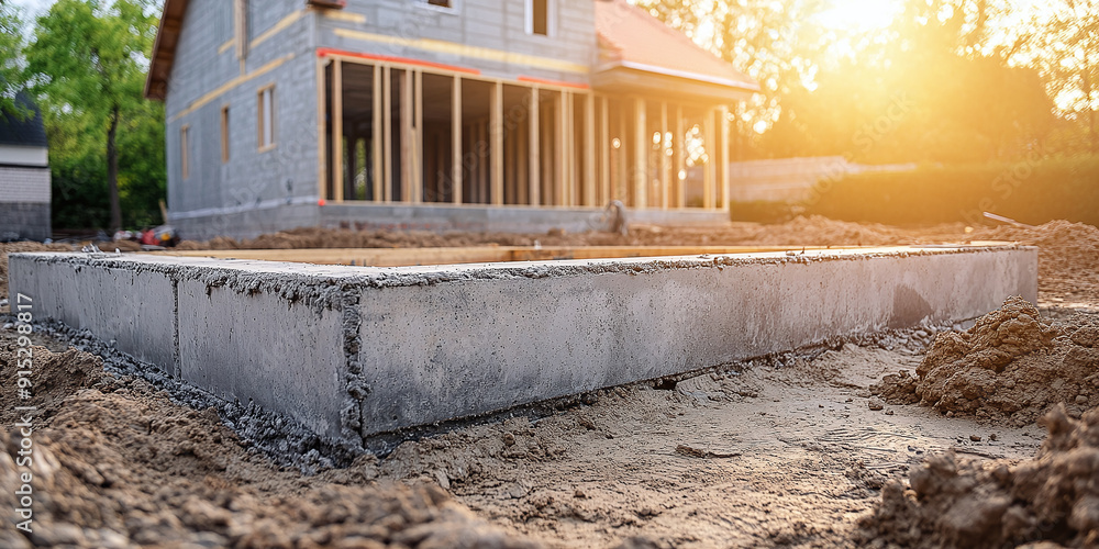 Concrete Foundation Laid for New House Construction Site in Early ...