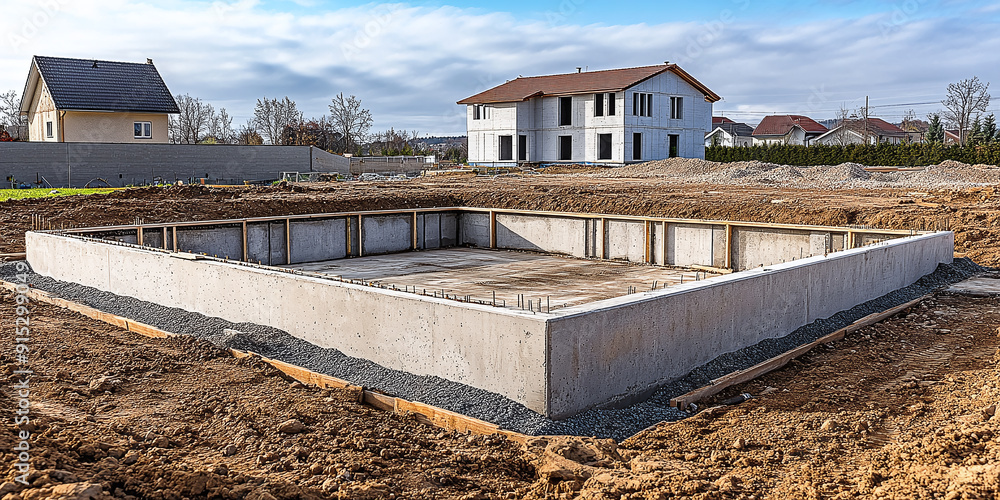 Concrete Foundation Laid for New House Construction Site in Early ...