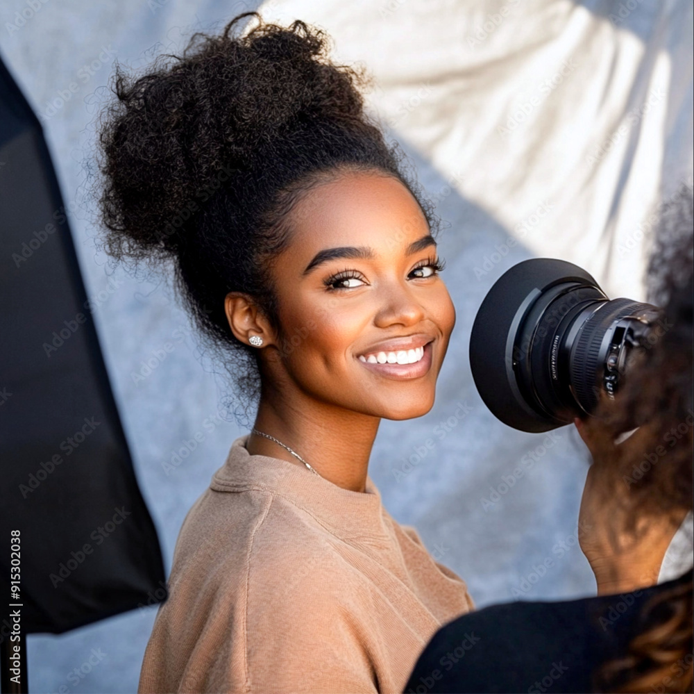 racialized model posing at a photo shoot for a photographer Stock Photo ...